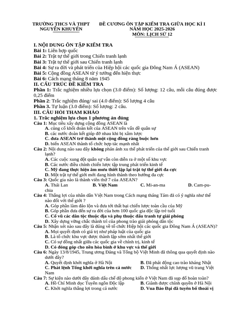 Ls 12-Đề Cương Giữa Hk1-2526-Hs | PDF