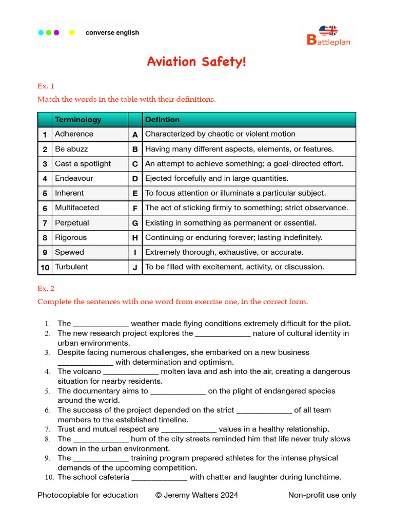Aviation Safety Vocabulary Exercises | PDF