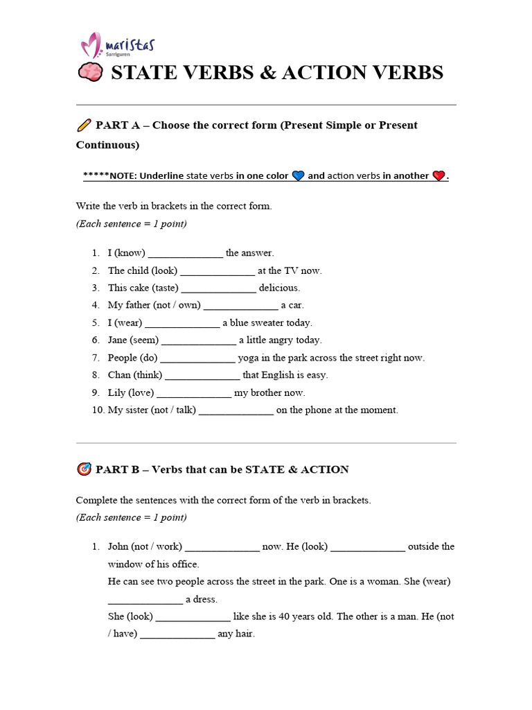 State And Action Verbs Practice Pdf Chess Theory Chess