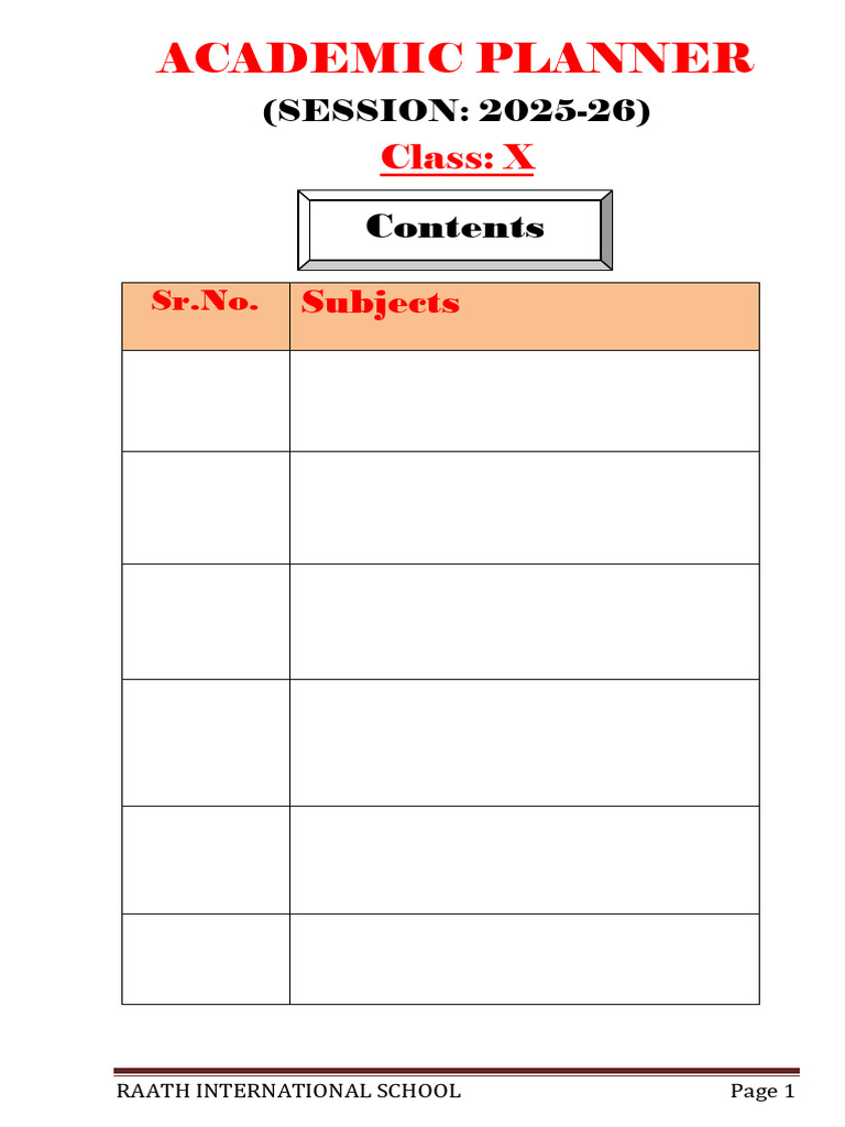 Class 10 Planner (2025-26) Final | PDF | Databases | Chemical Compounds