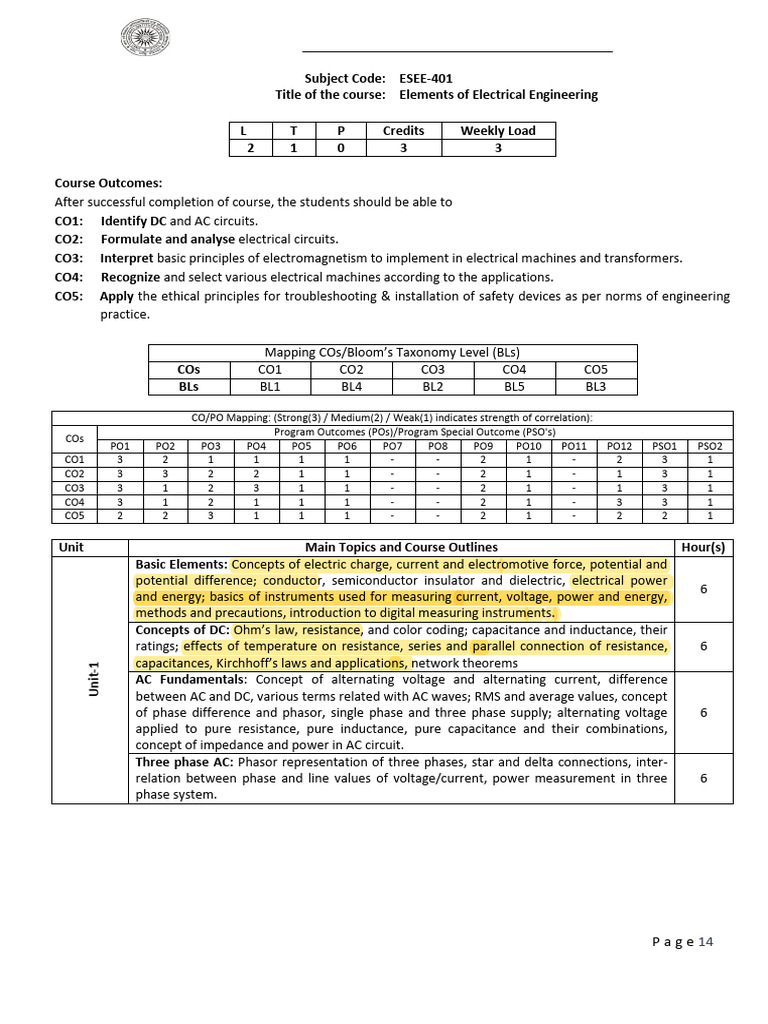Elements of Electrical Engineering (ESEE-401) | PDF | Voltage ...
