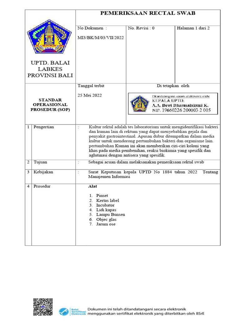3. Sop Pemeriksaan Rectal Swab Tte | PDF