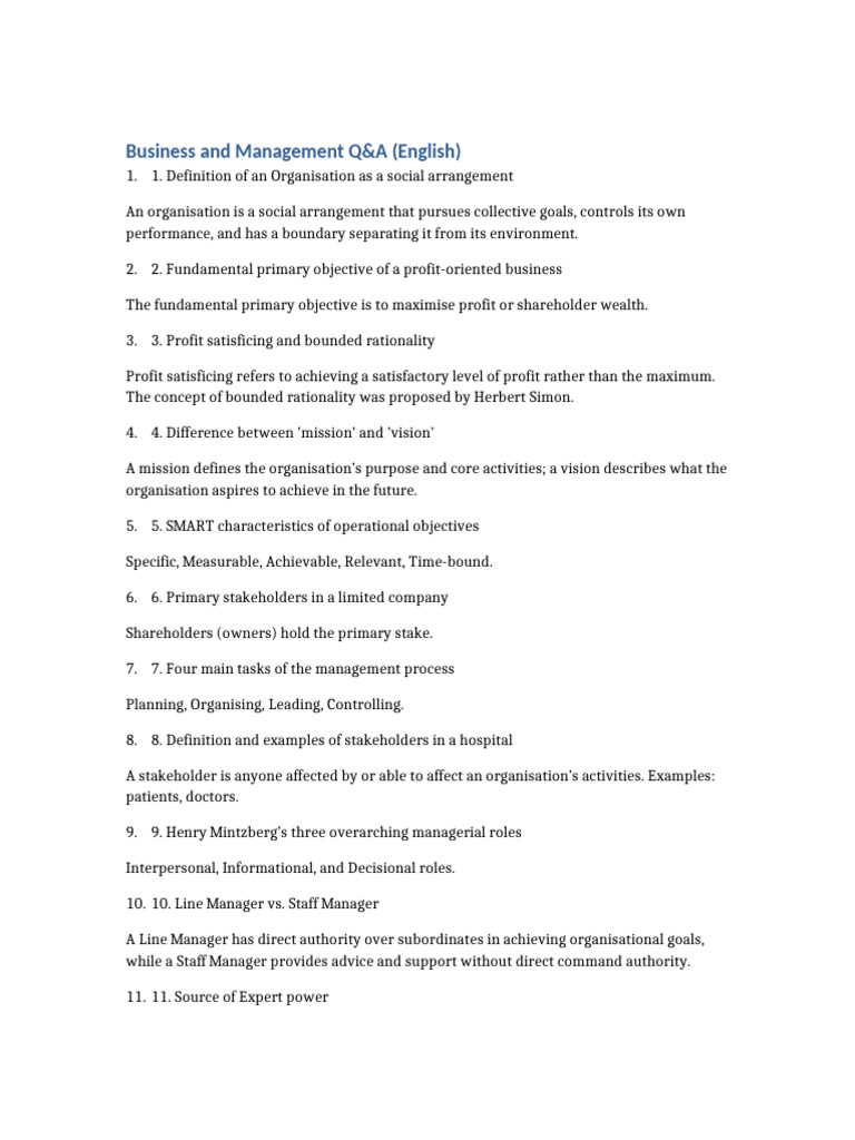 Business Management Concepts Explained | PDF | Business | Economies