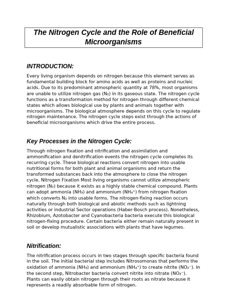 The Nitrogen Cycle and The Role of Beneficial Microorganisms | PDF ...