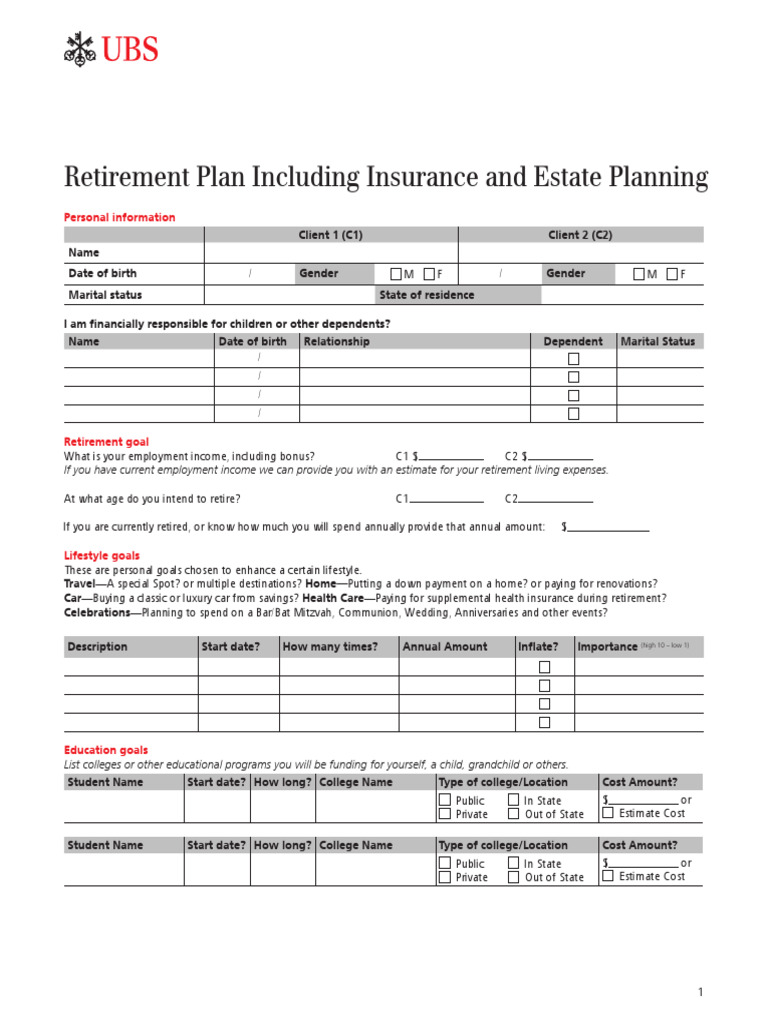 Retirement Planning and Risk Assessment Form | PDF | Insurance | Estate ...