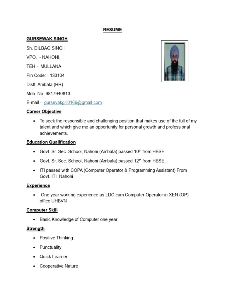 Resume Gursewak Singh | PDF