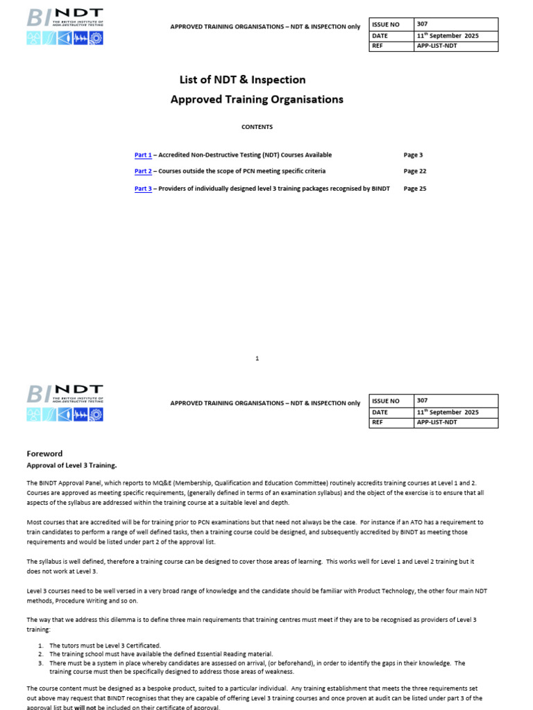 BINDT The Approved Training Organization | PDF | Nondestructive Testing ...