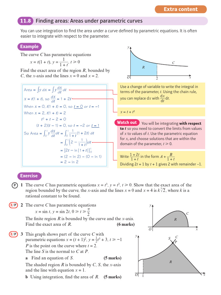 Area Calculation Under Parametric Curves | PDF | Equations | Curve