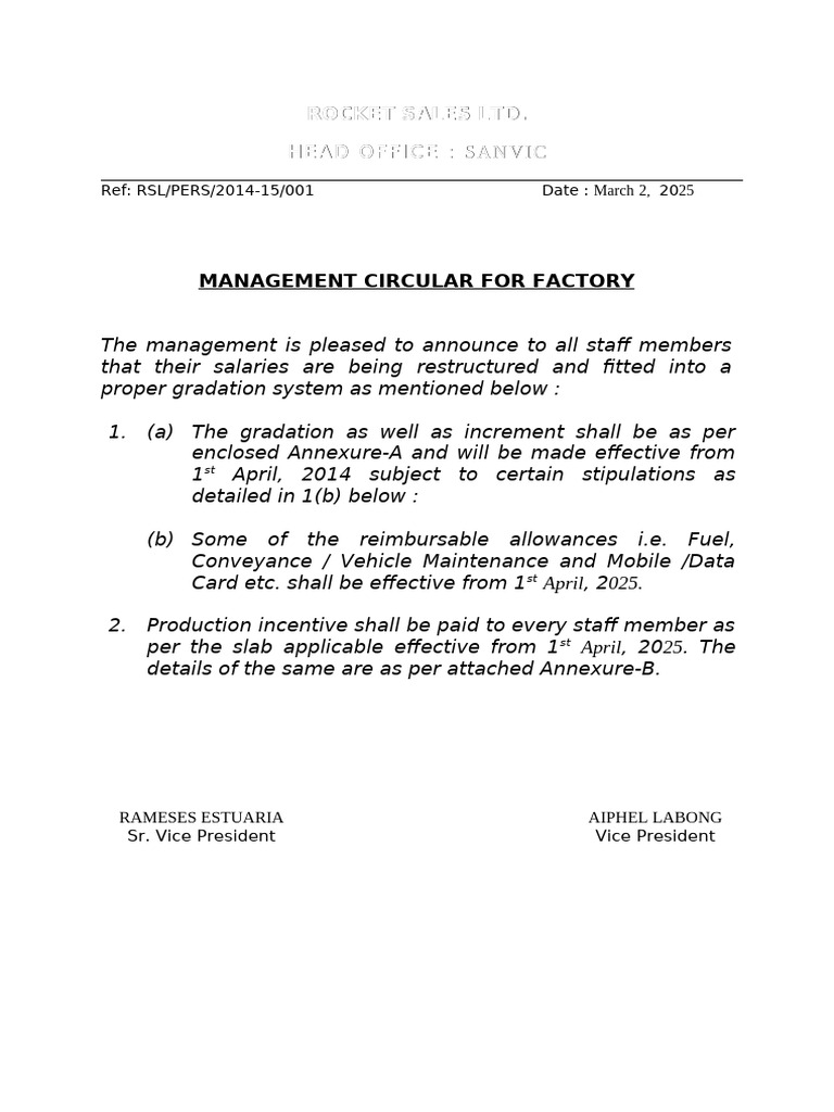Salary Restructuring Announcement 2025 | PDF