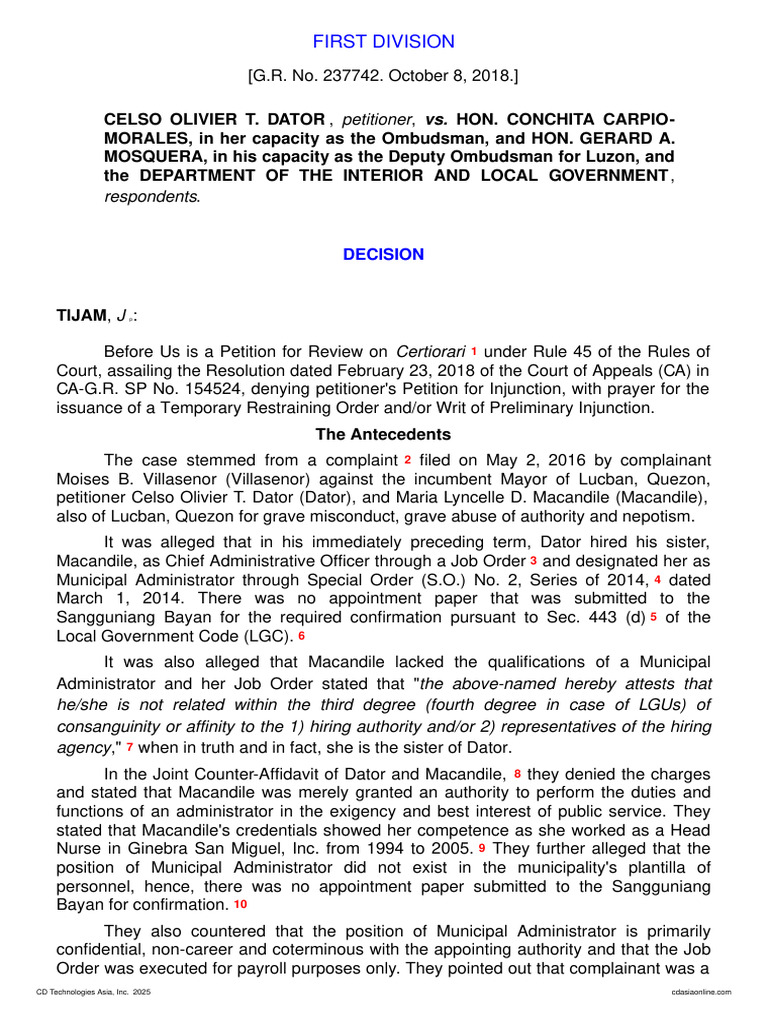 Dator vs. Ombudsman: Misconduct Case Review | PDF | Injunction | Common Law