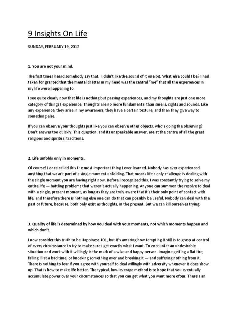 9 Insights On | PDF | Insight | Thought