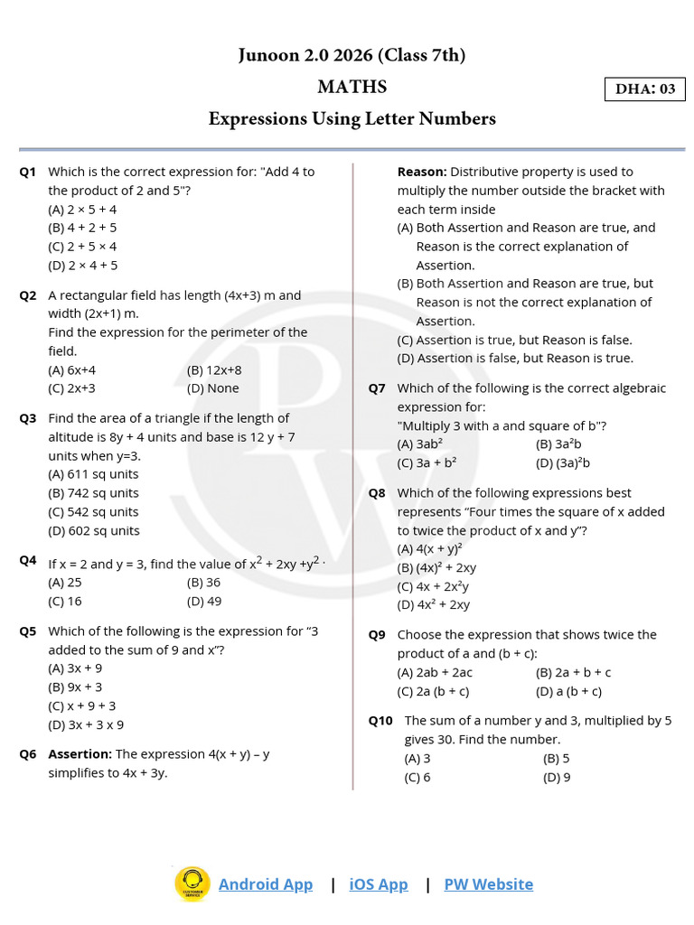 Expressions Using Letter Numbers DHA 03 (Of Lec 04) PDF | PDF | Mathematics