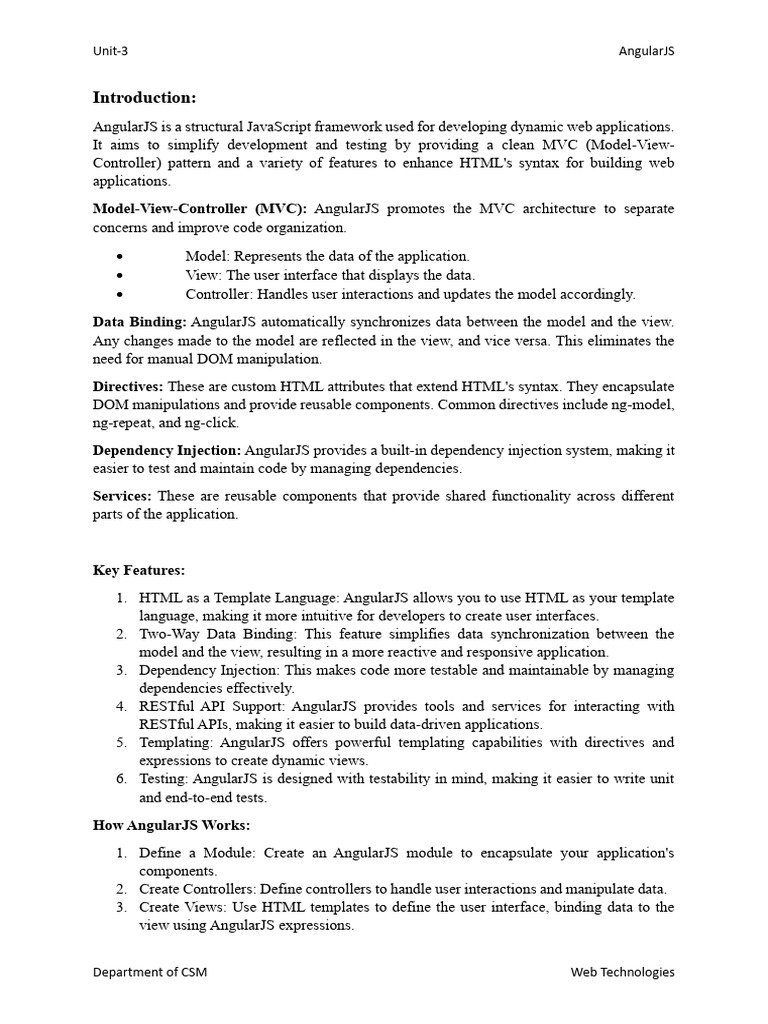 Unit-3 | PDF | Angular Js | Model–View–Controller