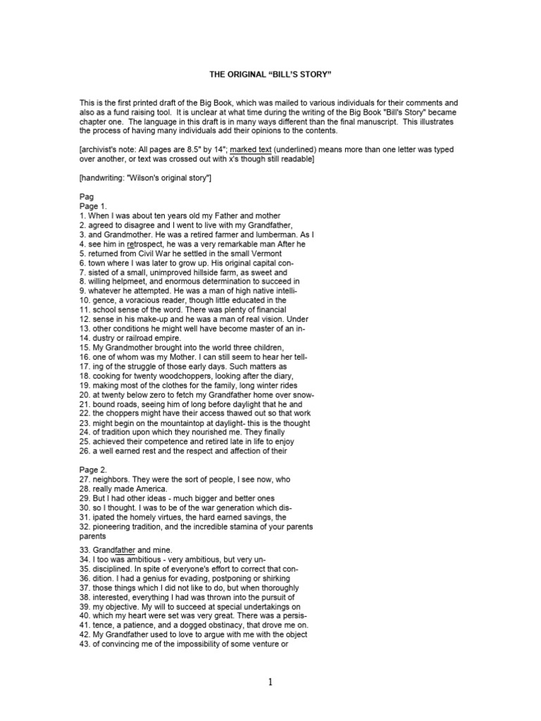 Original Draft of Bill's Story | PDF