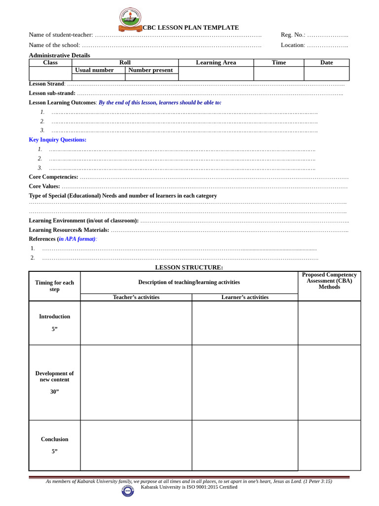 CBC Lesson Plan Template (Final Corrected May 2025) | PDF | Procedural ...