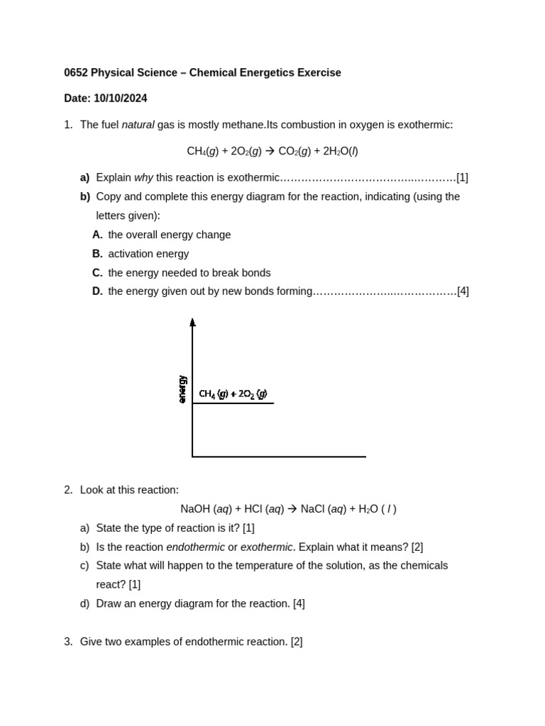 0652 Chemical Energetics Exercise 1 | PDF