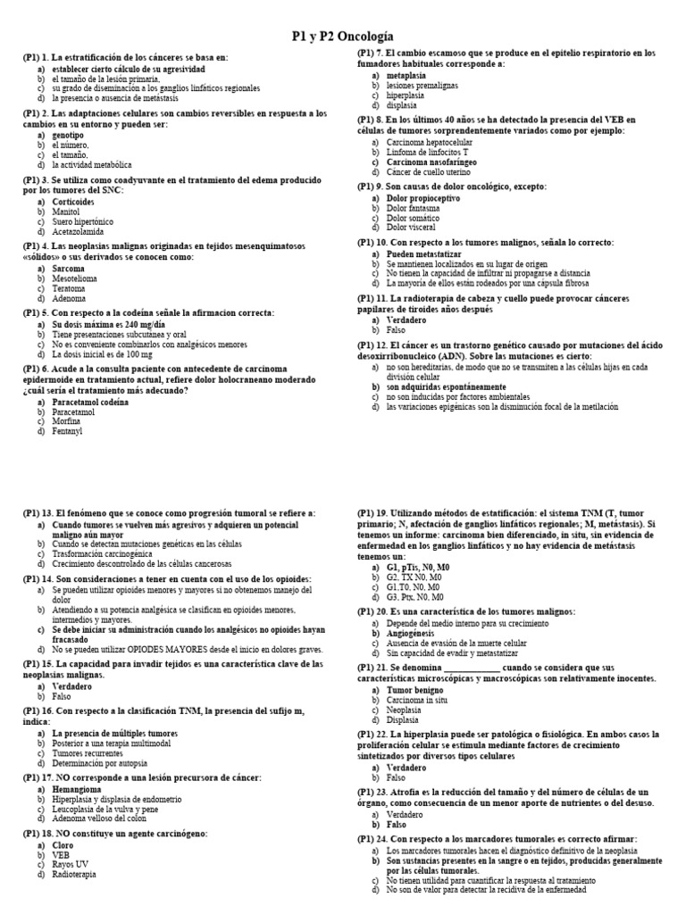 P1 y P2 Onco | PDF | Cáncer | Metástasis