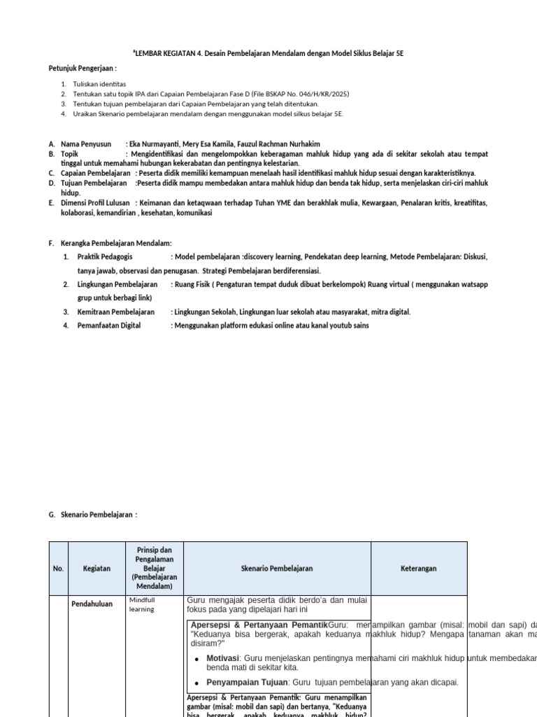 Desain Pembelajaran 5E IPA Makhluk Hidup | PDF