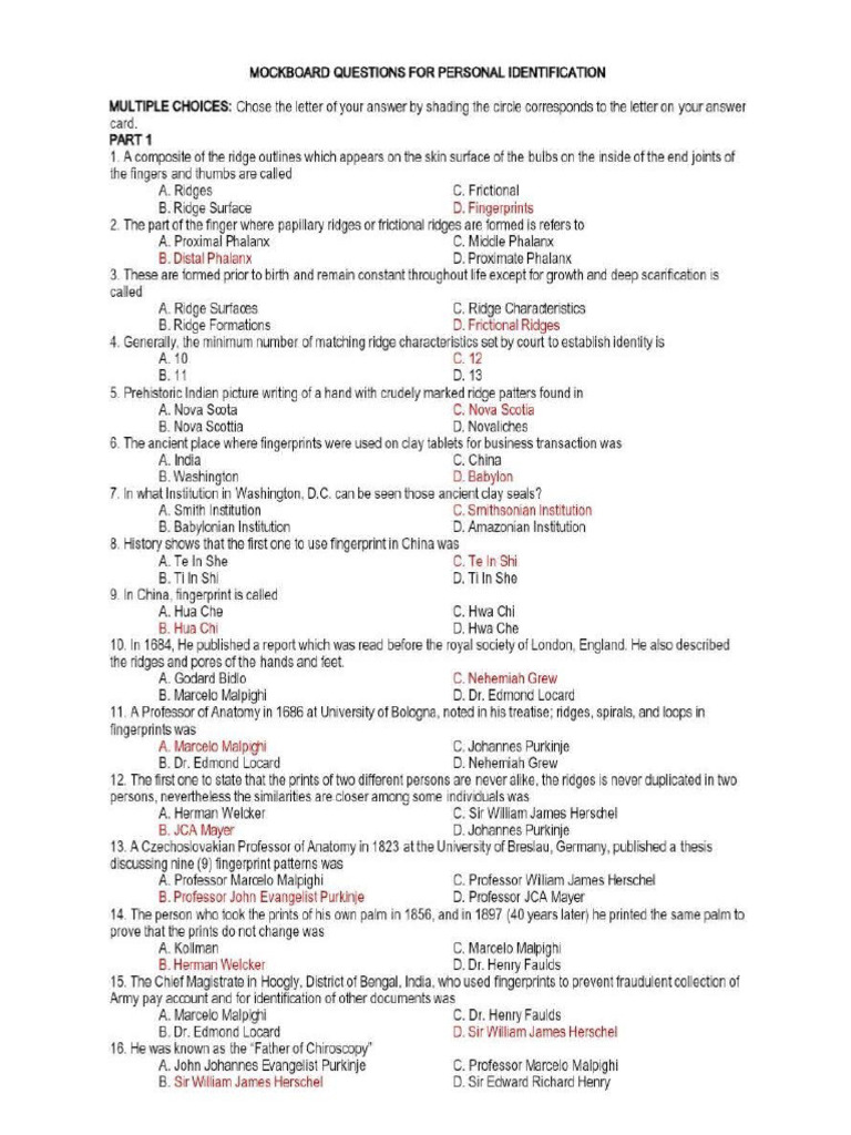 CRI 199 Personal Identification Mockboard Questions | PDF