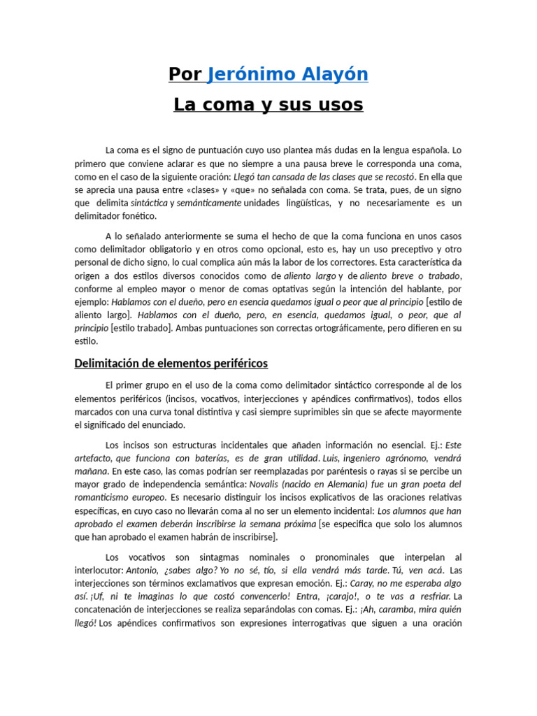 La Coma y Sus Usos (Parte I) | PDF | Adverbio | Coma