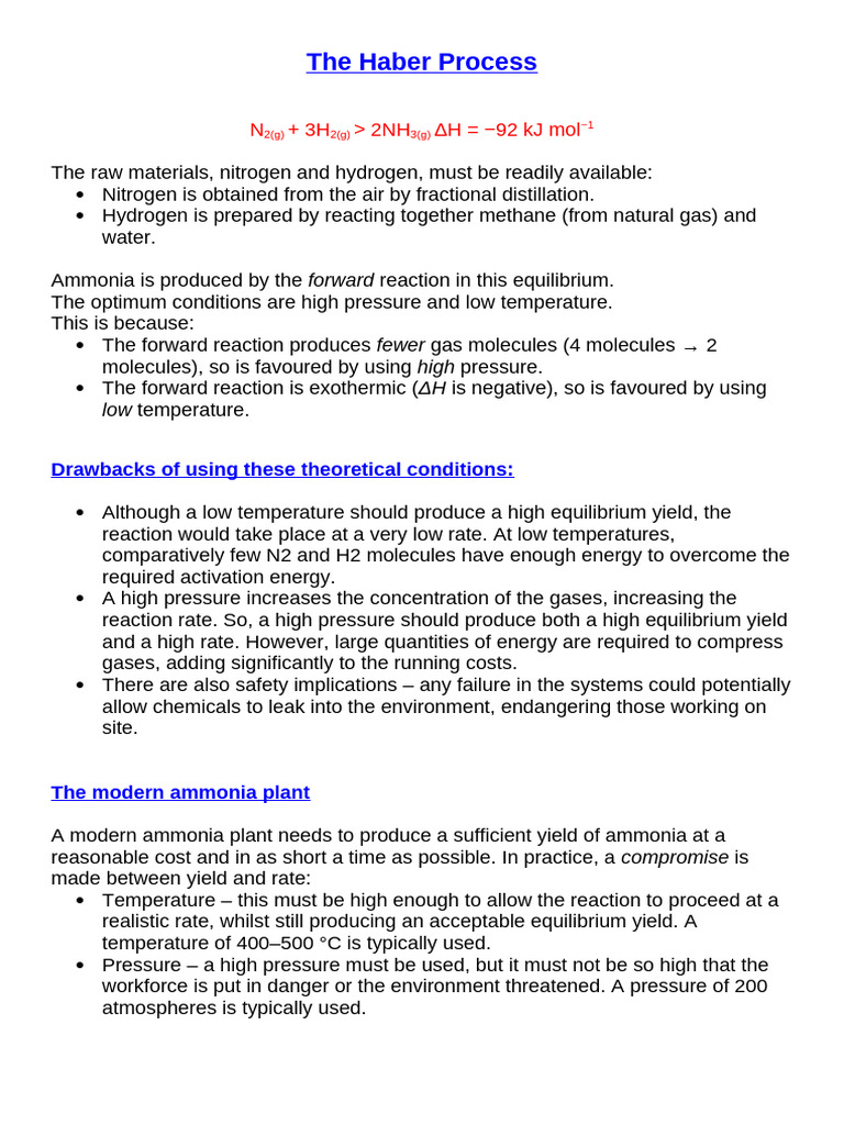 The Haber Process Information | PDF | Ammonia | Chemical Reactions