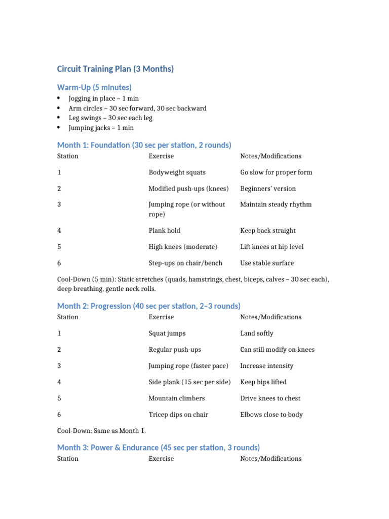 Circuit Training Plan | PDF | Physical Exercise | Physical Fitness