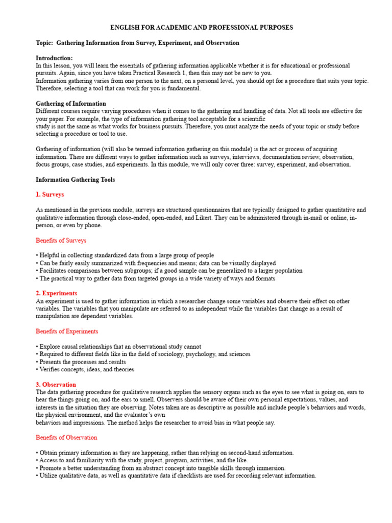Information Gathering Techniques Explained | PDF | Experiment | Information