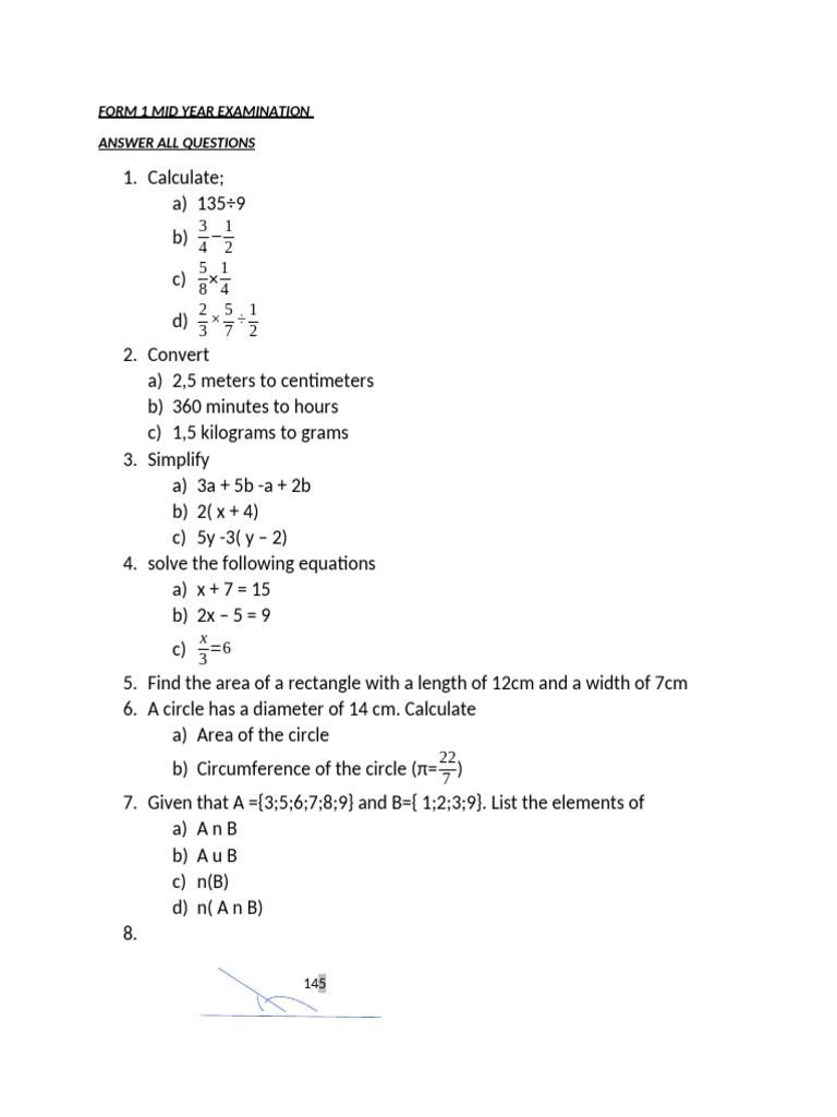 Form 1 Mid Year Examination | PDF