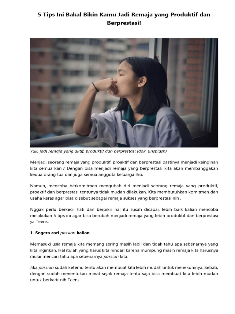 5 Tips Remaja Produktif dan Berprestasi | PDF