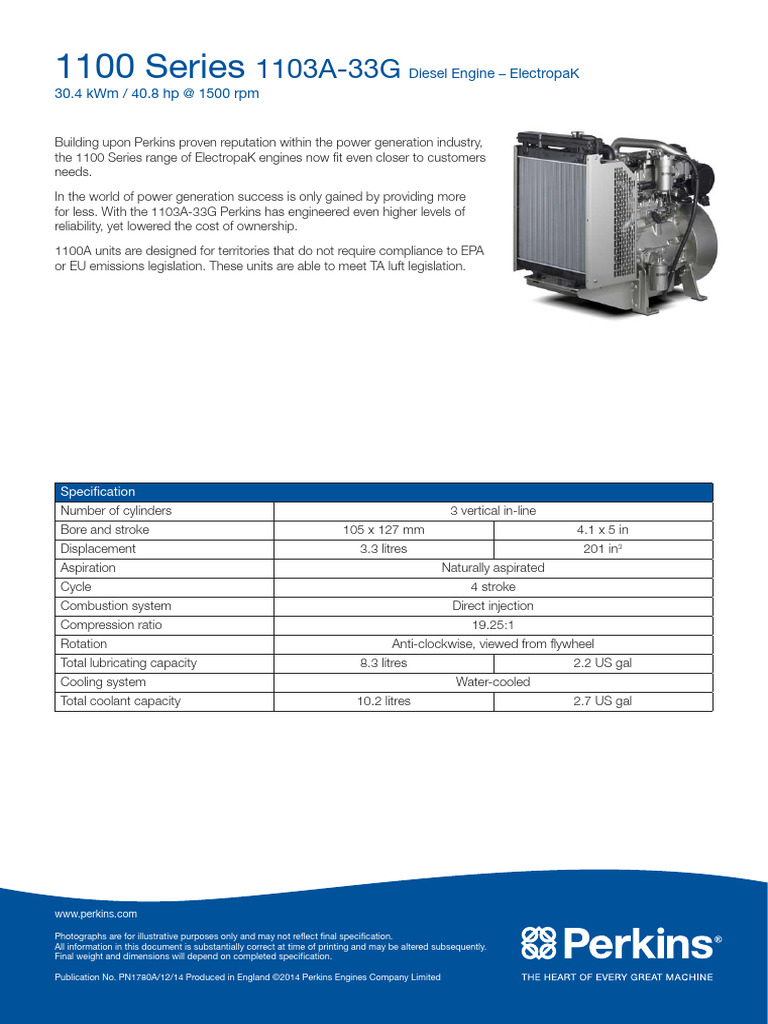 1100 Series: Diesel Engine - Electropak 30.4 KWM / 40.8 HP at 1500 RPM ...