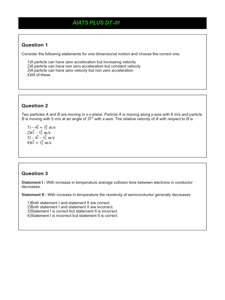 AIATS PLUS - 01 (Question Paper) | PDF | Meiosis