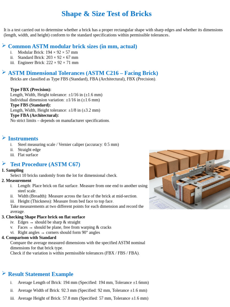 Shape Size Test of Bricks. 2312024 | PDF