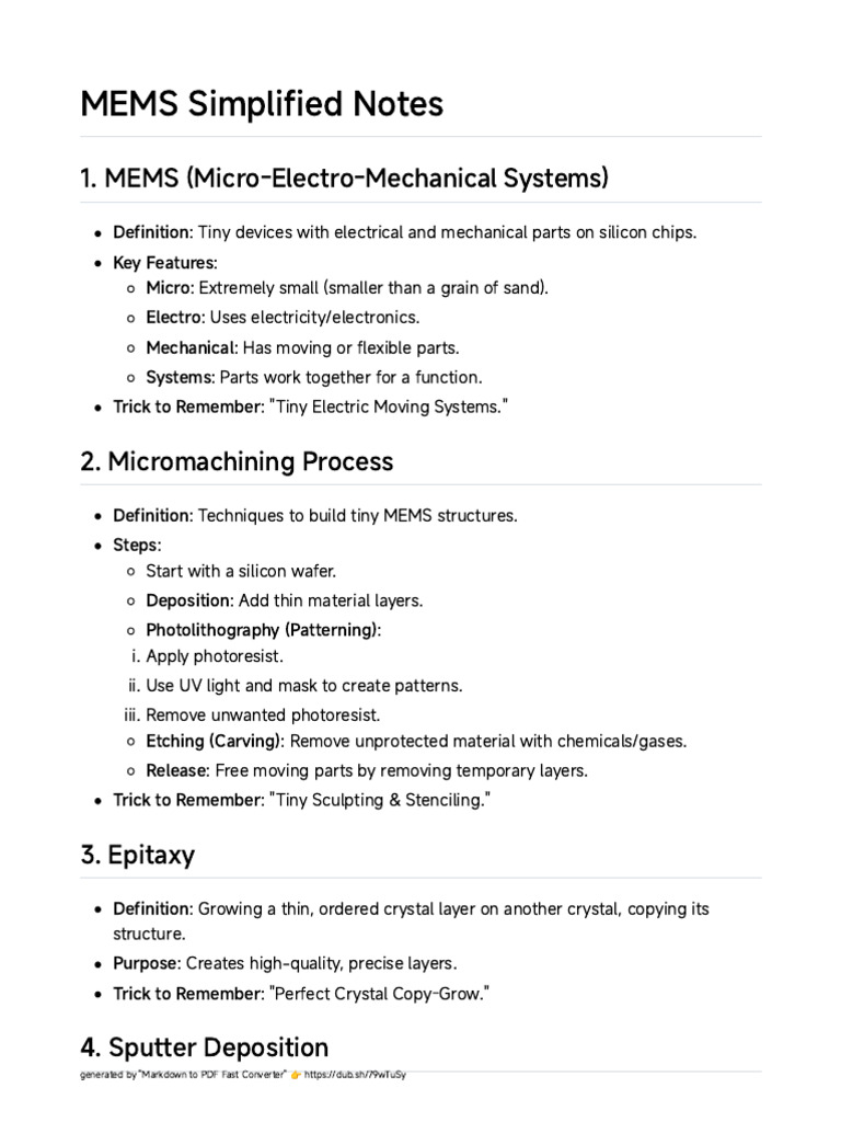 MEMS Simplified Notes | PDF | Semiconductors | Physical Sciences