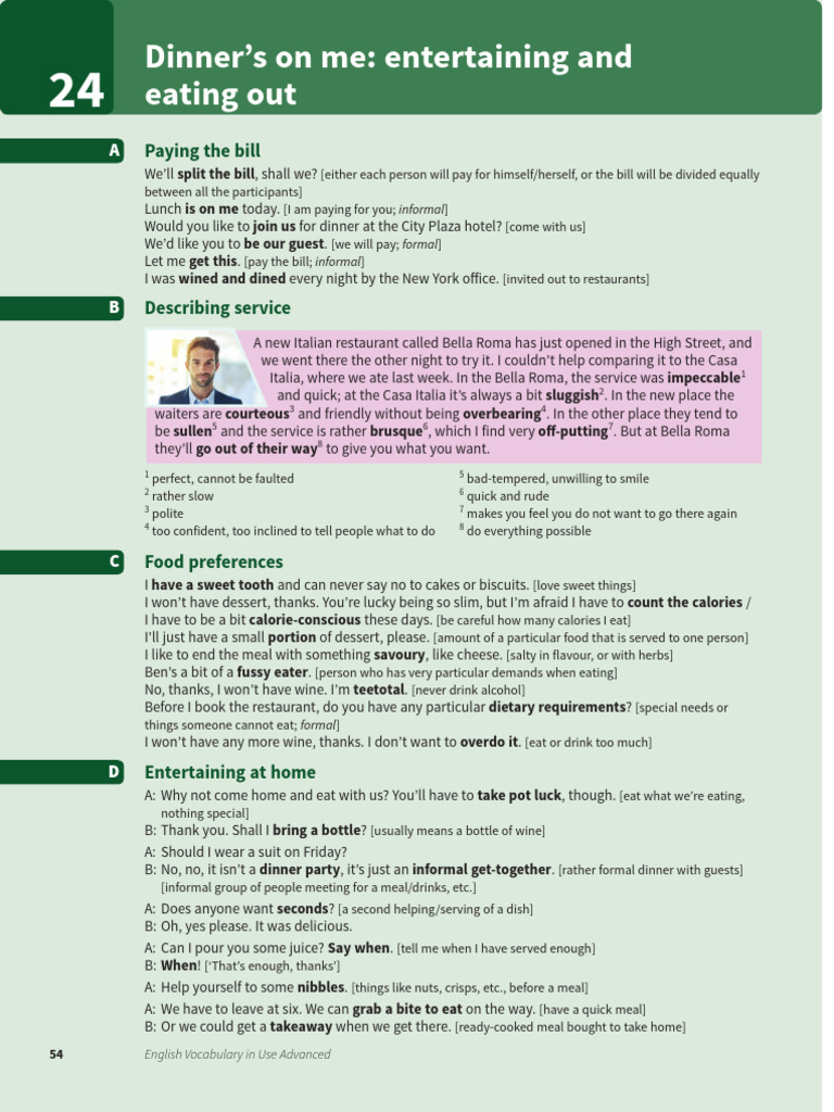Advanced English Dining Vocabulary Guide | PDF | Meal | Dinner