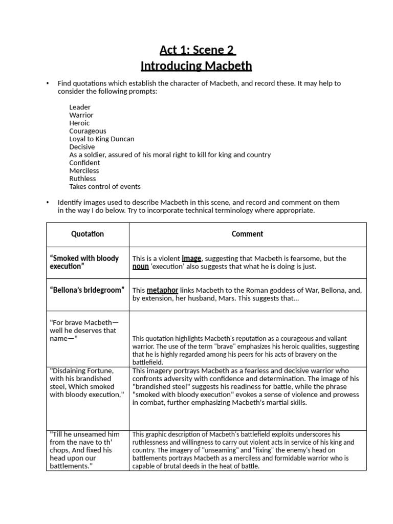 Character Analysis of Macbeth in Act 1 | PDF
