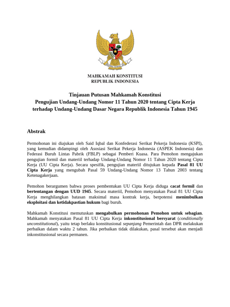 Resum Permohonan Dan Putusan MK | PDF