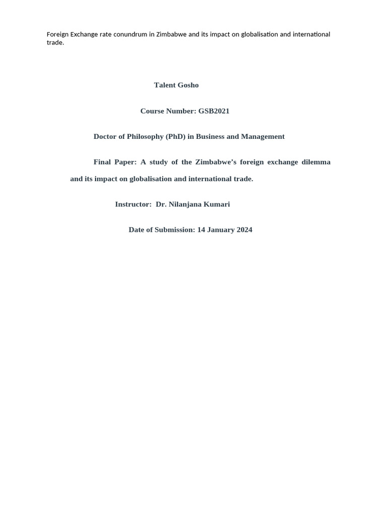 Foreign Exchange Rate Conundrum in Zimbabwe and Its Impact On Globalisation and International ...