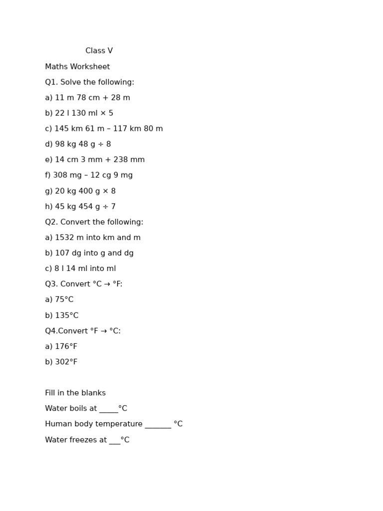 Class 5 Maths Worksheet | PDF