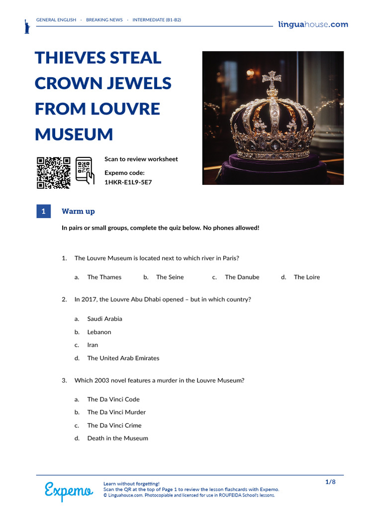 Thieves Steal Crown Jewels From Louvre Museum American English Teacher ...