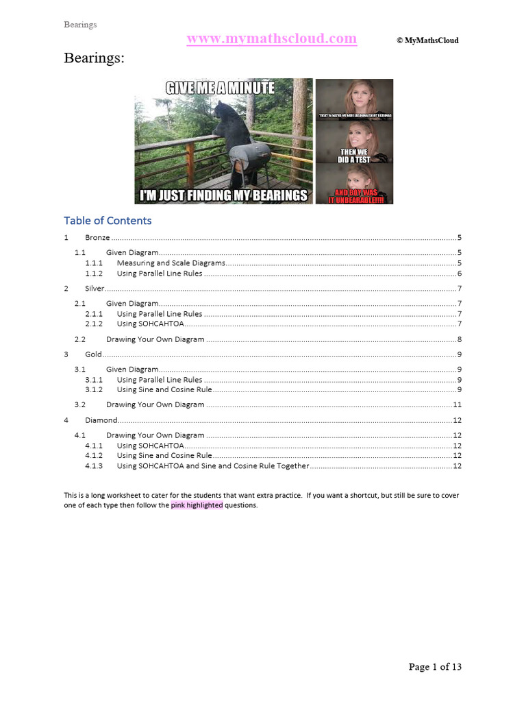Bearings Worksheet by Topic + Solutions | PDF | Angle | Triangle