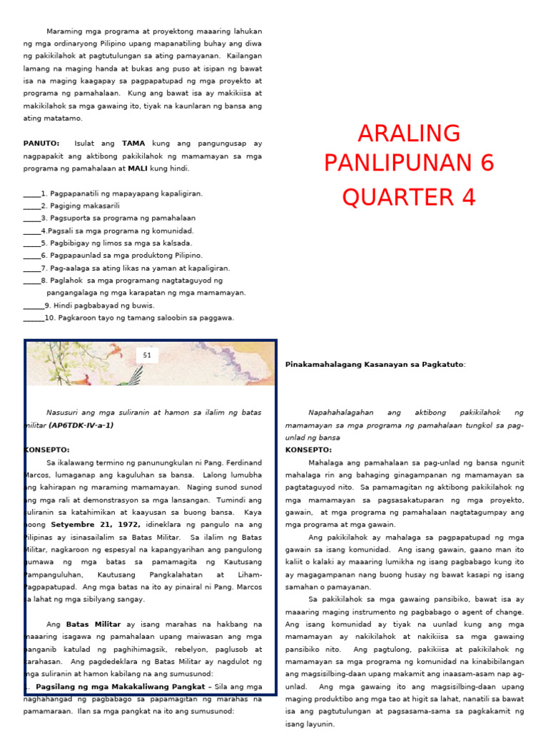 Ap6 Q4 Handouts Q4 | PDF