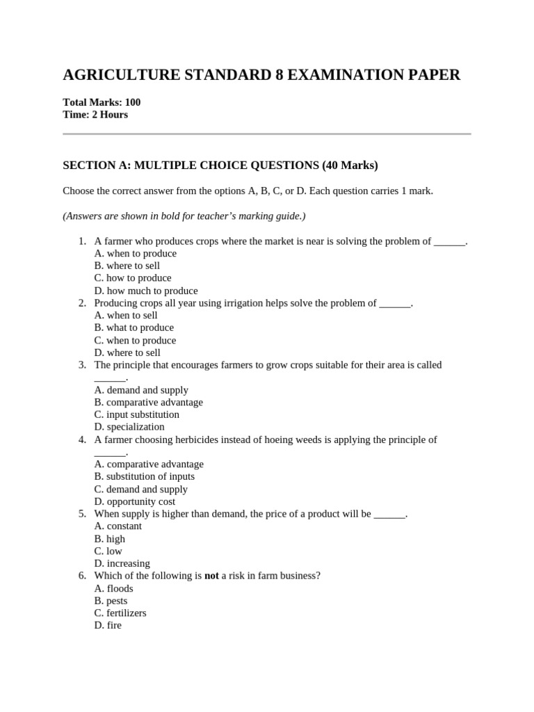 Agriculture Standard 8 Exam Paper | PDF | Agriculture | Crop Rotation