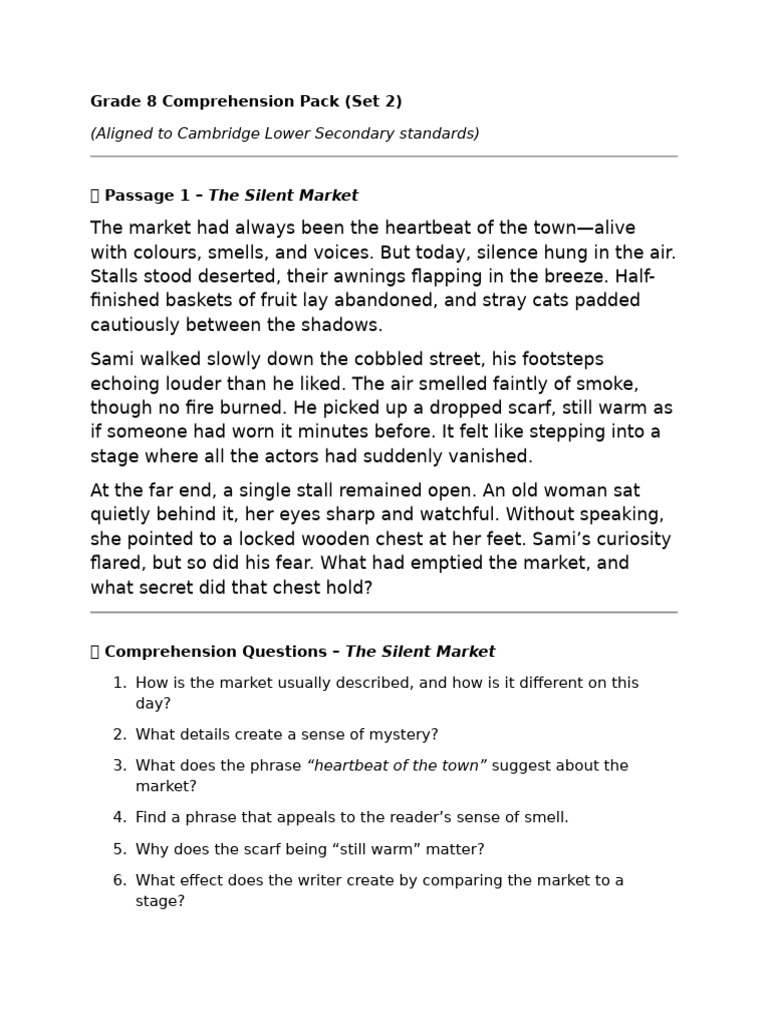 Grade 7-8 Comprehension Pack 2 | PDF