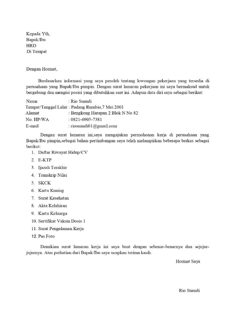 CV Dan Berkas Lamaran Rio Suandi-1 | PDF