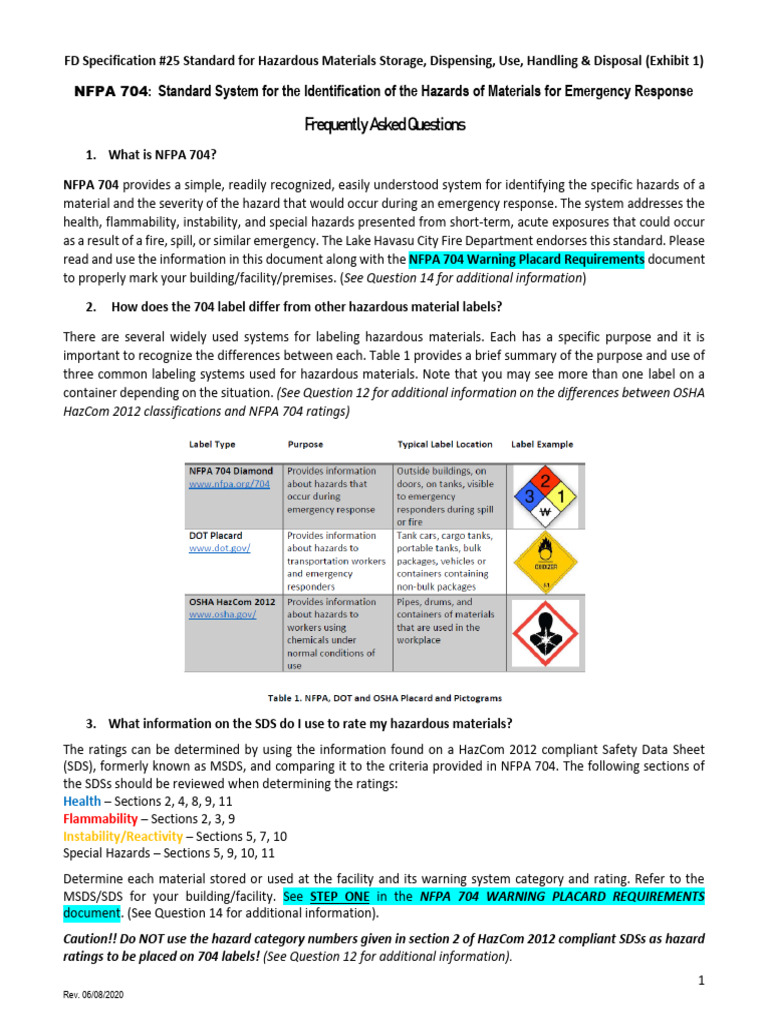 NFPA 704 Hazard Identification Guide | PDF | Dangerous Goods | Workplace