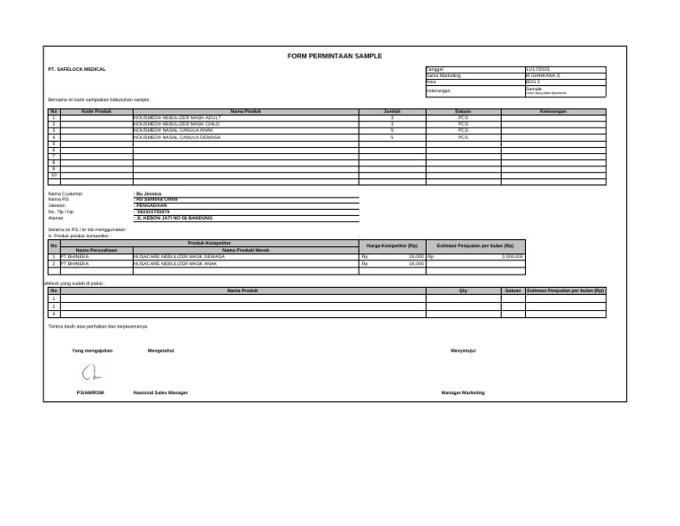 Form Permintaan Sample Produk New Rs Santosa Central - 3 | PDF