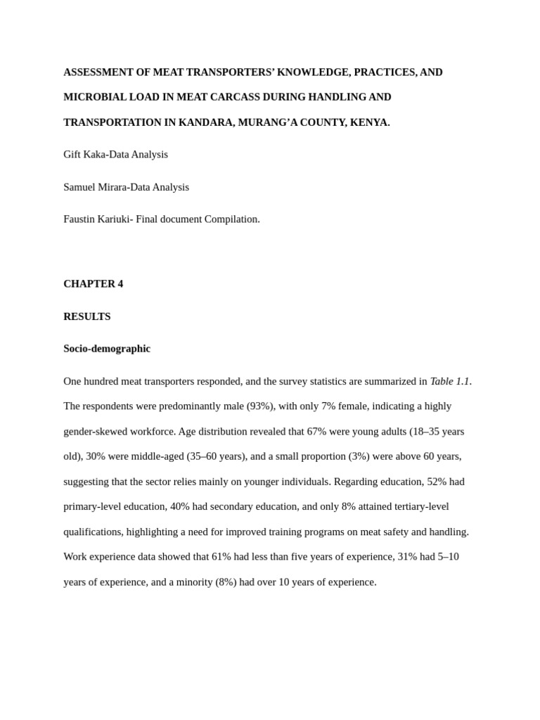ASSESSMENT OF MEAT TRANSPORTERS | PDF | Meat | Hand Washing