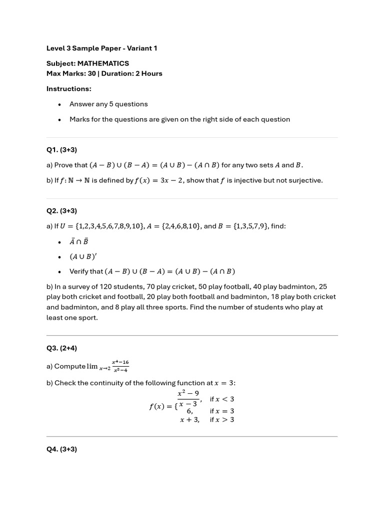 Level 3 Sample Papers | PDF | Tangent | Economics