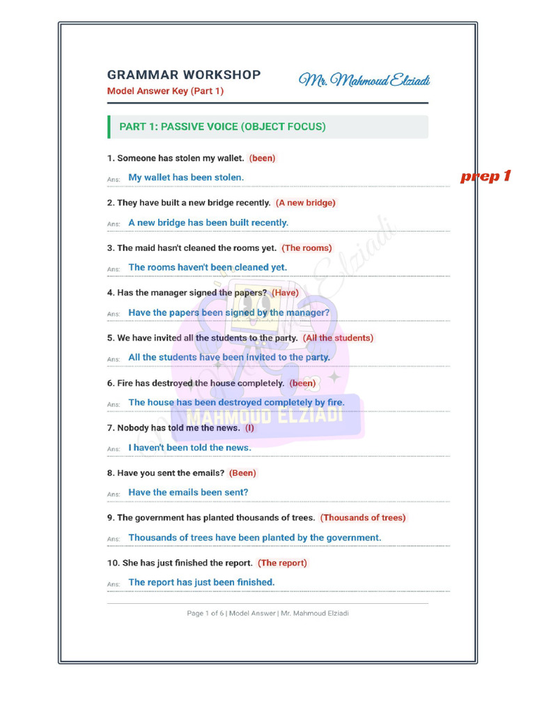 Re-Write Grammar p3 Answers Water Marked | PDF