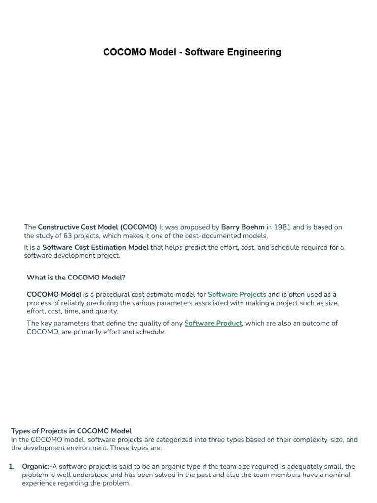 COCOMO Model - Software Engineering | PDF | Computing | Software ...